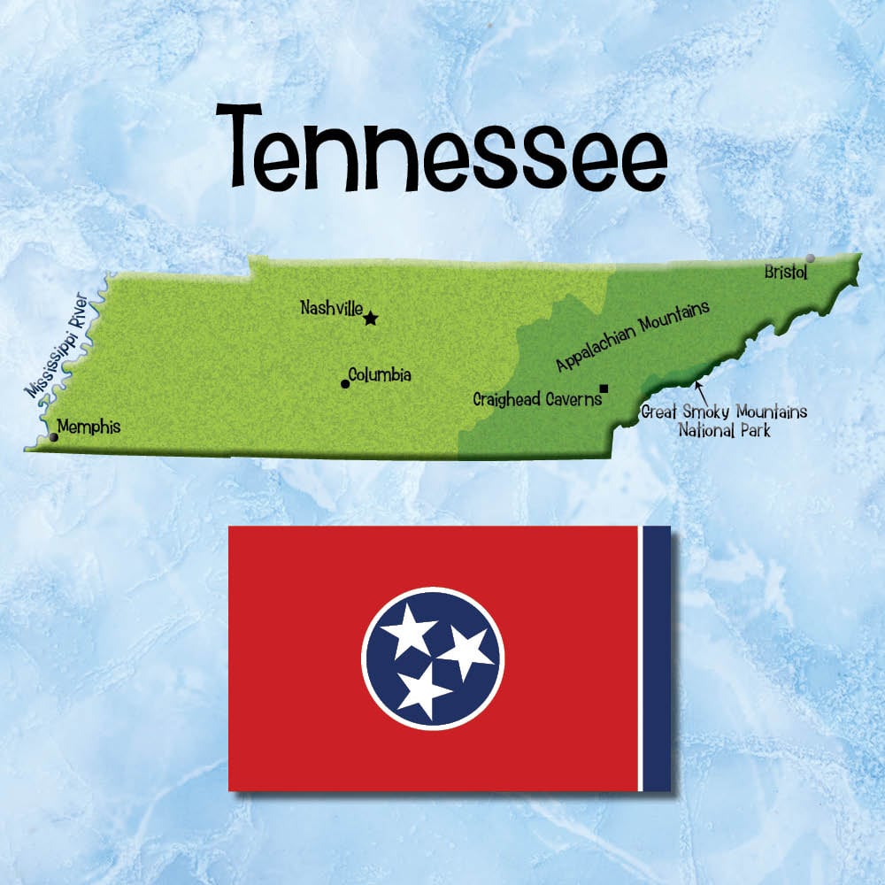 Homeschool History - Tennessee Map and Flag Puzzle